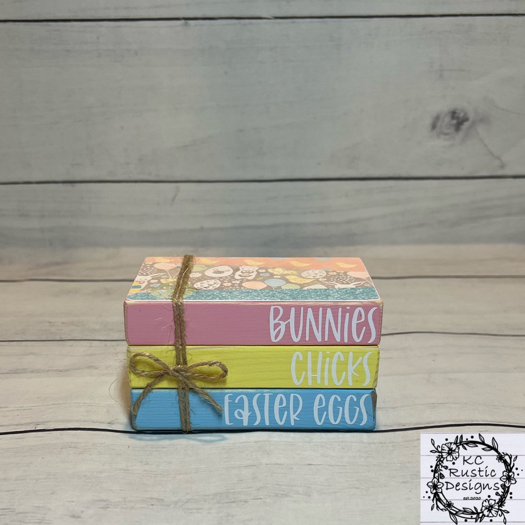 Easter Mini Wood Book Stack/ Tiered Tray Decor/ Easter/ Chicks/ Easter ...