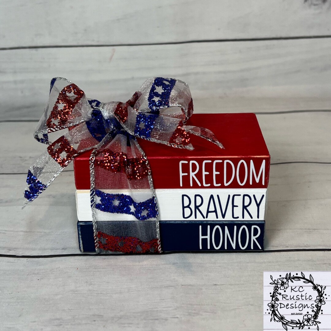 Patriotic Mini Wood Book Stack/ Patriotic Decor/ Tier Tray Decor/ 4th ...