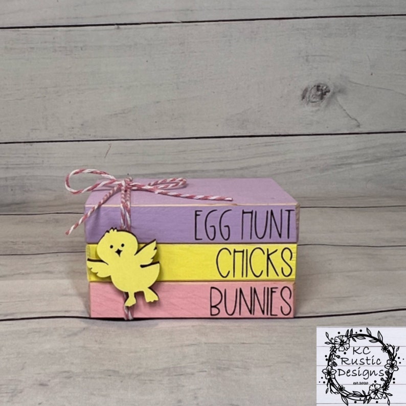 Easter Mini Wood Book Stack/ Egg Hunt/ Chicks/bunnies/ Tier Tray Decor ...