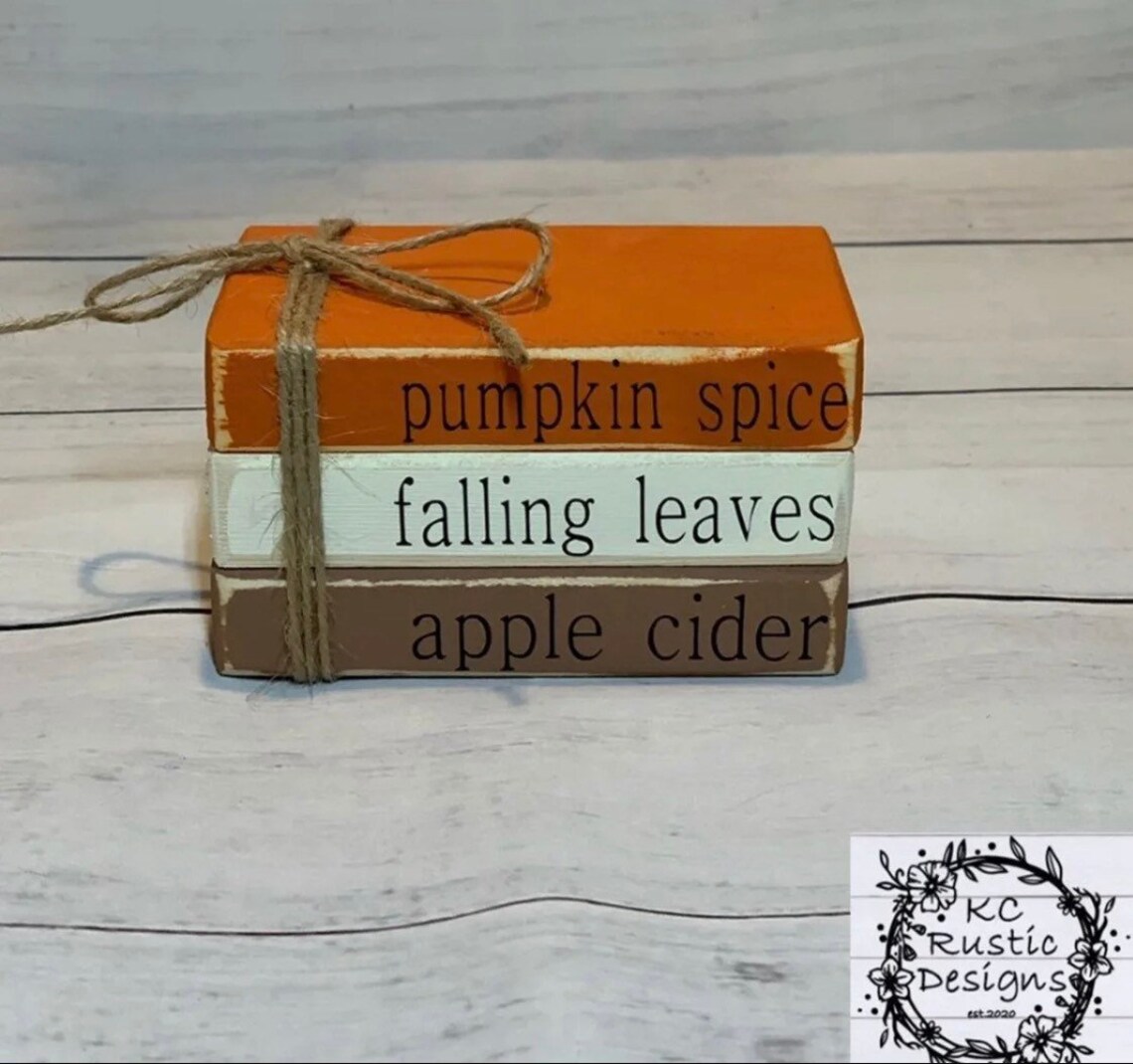 Fall Mini Wood Book Stack/fall Tier Tray/apple Cider/pumpkin - Etsy