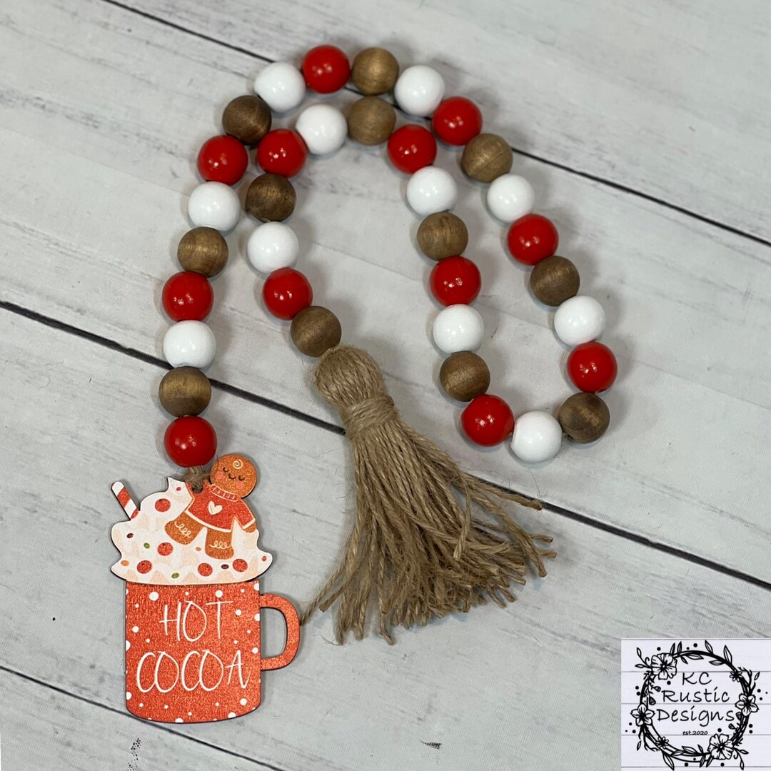Hot Cocoa Wood Beaded Garland/christmas Wood Beaded Garland/ Tier Tray ...