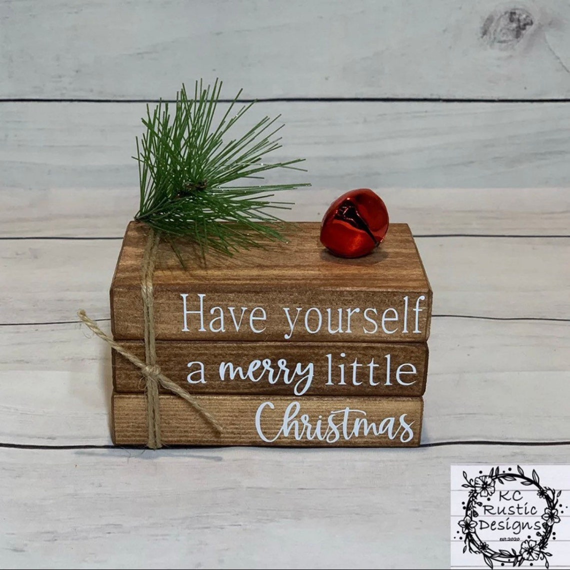 Christmas Mini Wood Book Stack/ Christmas Decor/ Tiered Tray Decor ...