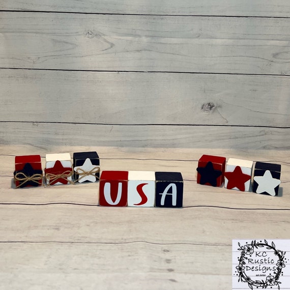 Patriotic Wood Blocks/ 4th of July Decor/ Patriotic Decor/ - Etsy