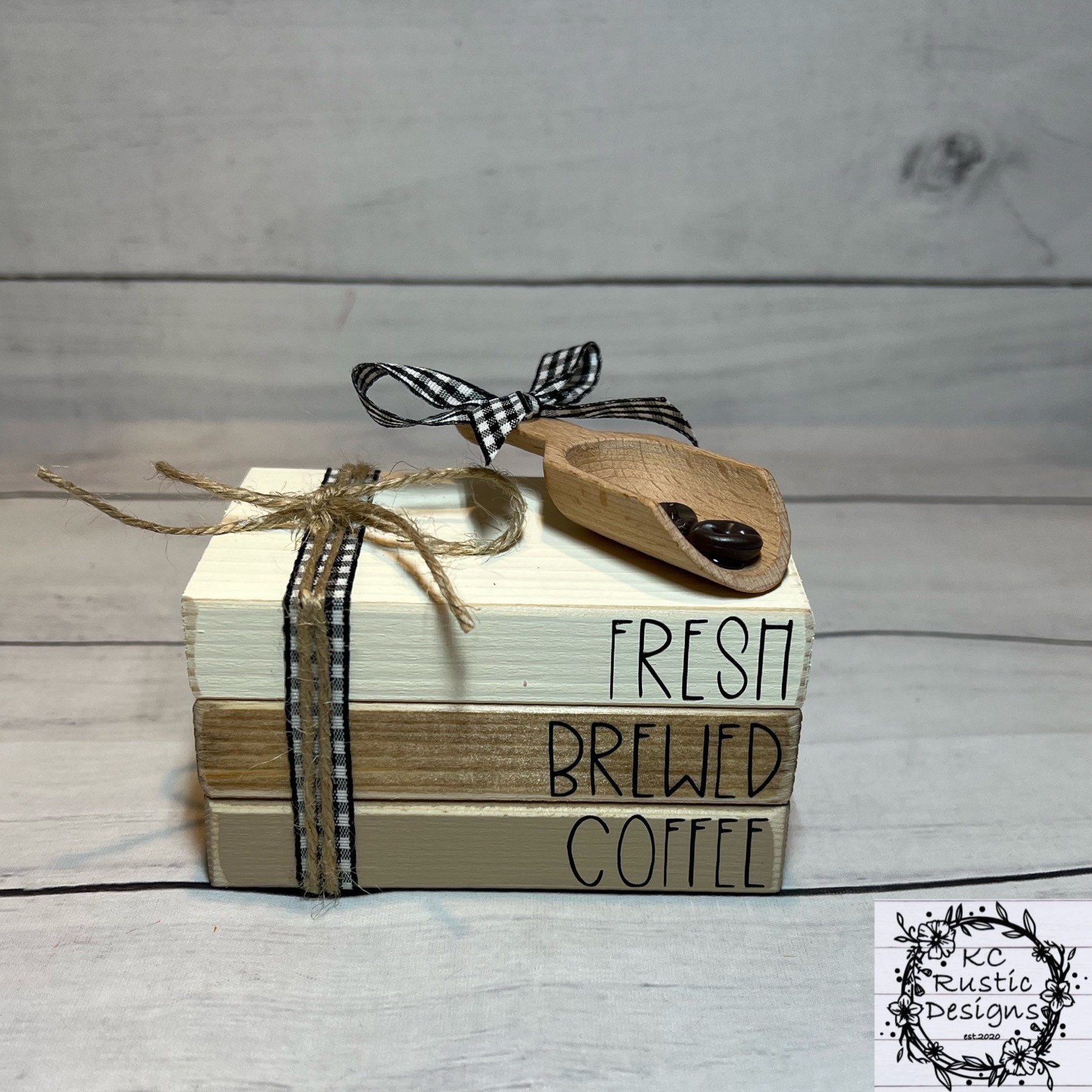 Coffee Mini Wood Book Stack With Scoop/ Coffee Decor/ Book - Etsy