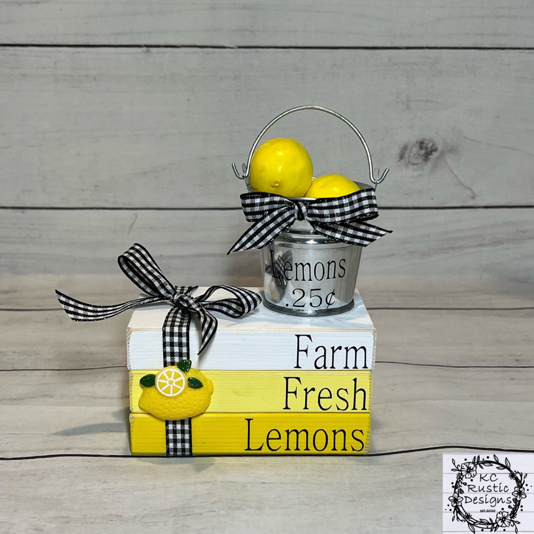 Farm Fresh Lemons Mini Wood Book Stack With Bucket/ Tier Tray - Etsy