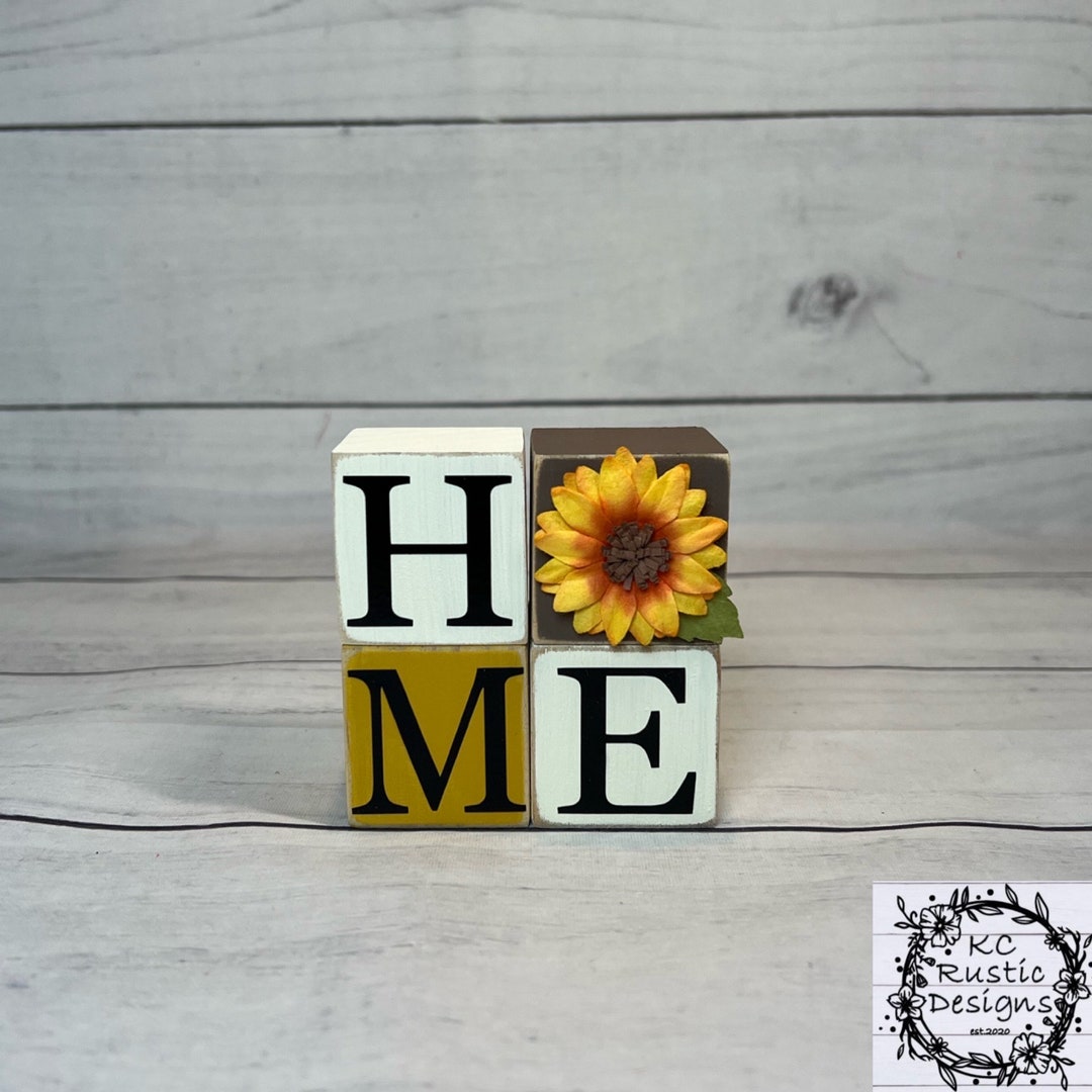 Sunflower Decor/ Wood Blocks/ Tiered Tray Decor/ Wood Decor/ Mantle ...