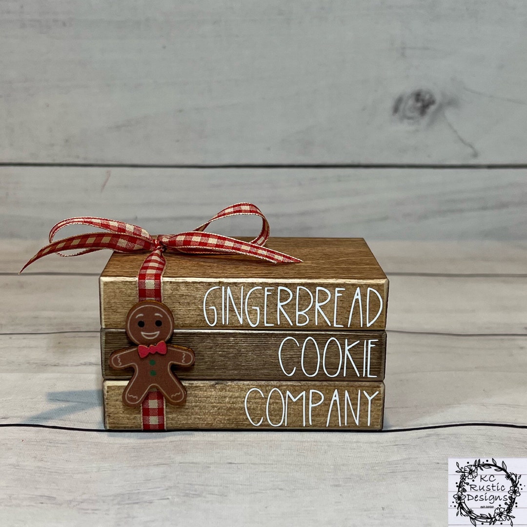Gingerbread Mini Wood Book Stack/ Christmas Decor/ Book Bundle/ Tiered ...