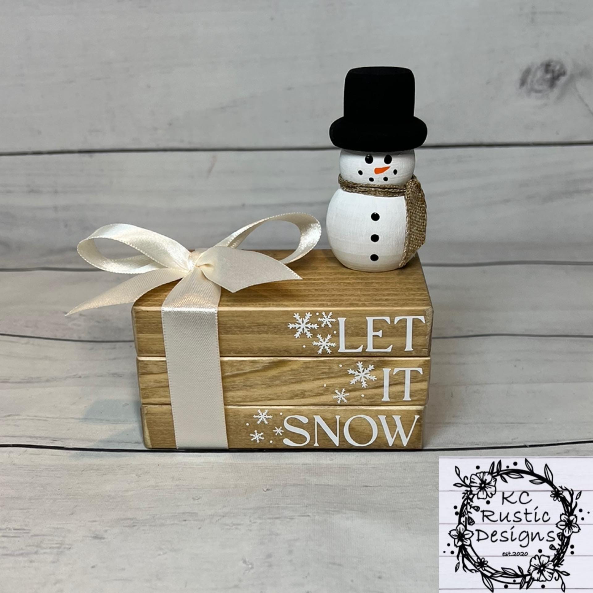 Christmas Mini Wood Book Stack/let It Snow/wood Books/tiered Tray Decor ...