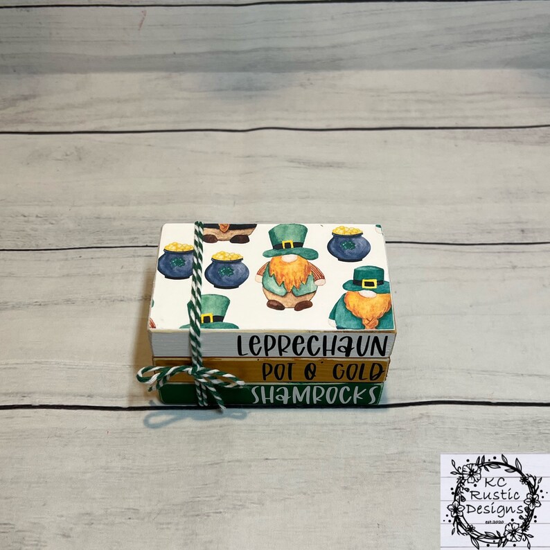 St. Patrick’s Day Decor/ Wood Books/ Leprechaun/ Pot O’ Gold/ Shamrocks ...