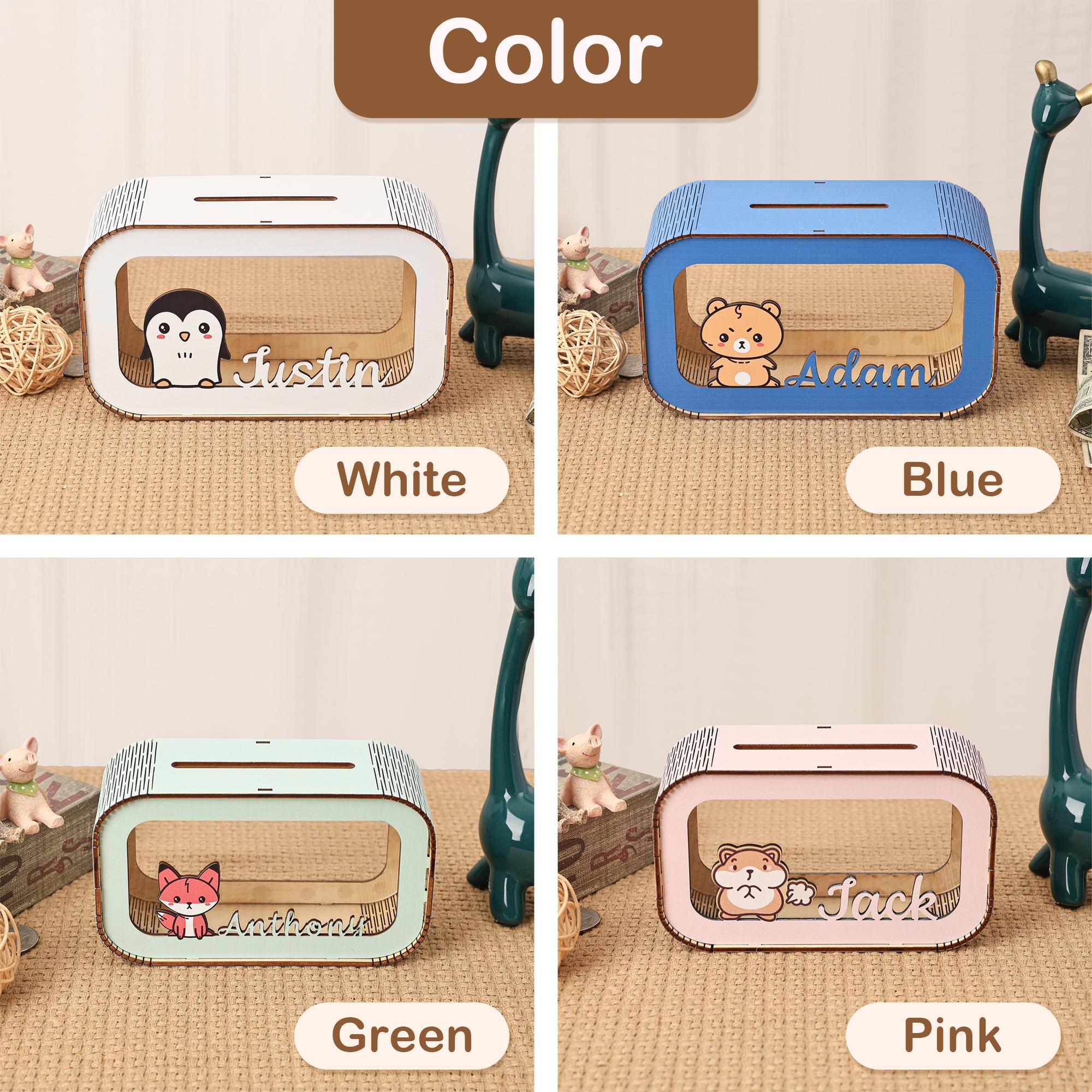 Personalized Wooden Piggy Bank: Animal Theme, Custom Name - Etsy