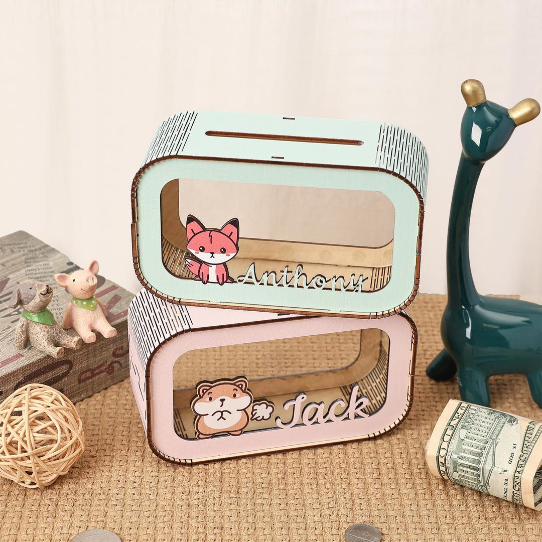 Personalized Wooden Animal Piggy Bank, Custom Name - Etsy