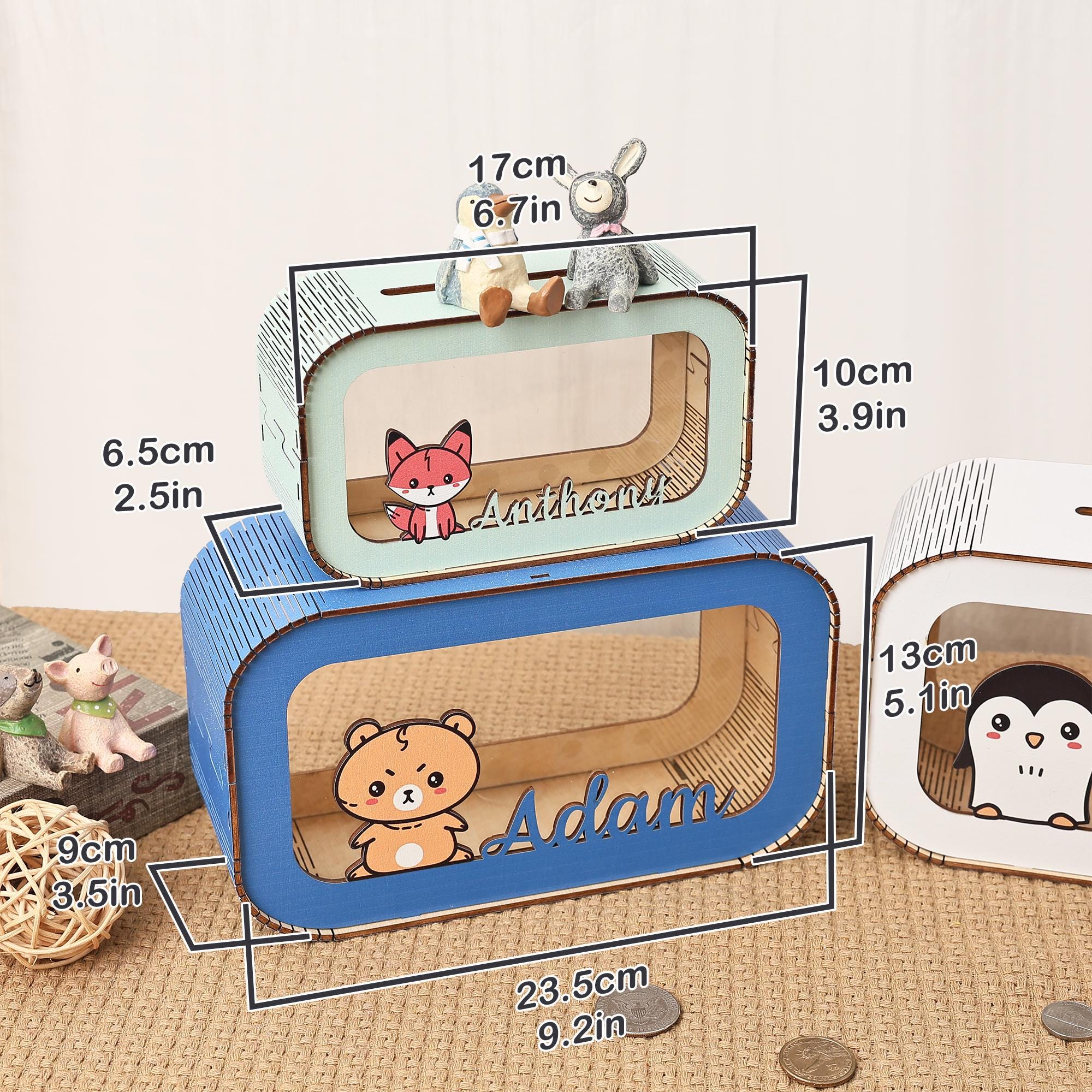 Personalized Wooden Piggy Bank: Animal Theme, Custom Name - Etsy