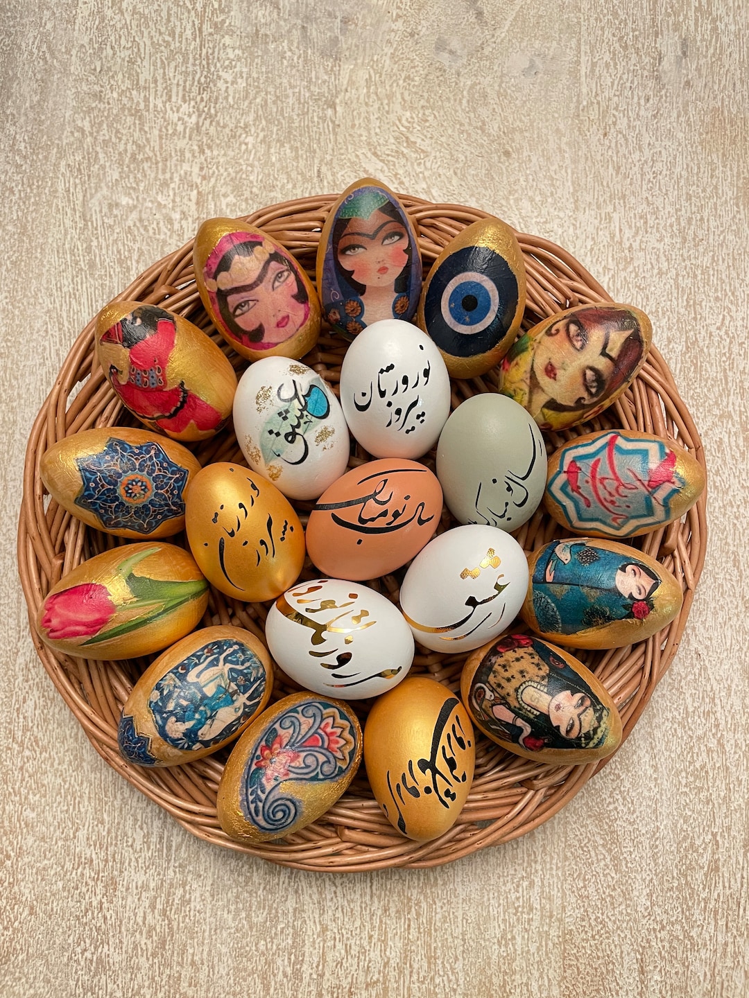 Handmade Farsi Calligraphy Wooden Eggs Set of 4 Norooz Norwruz 1403 ...