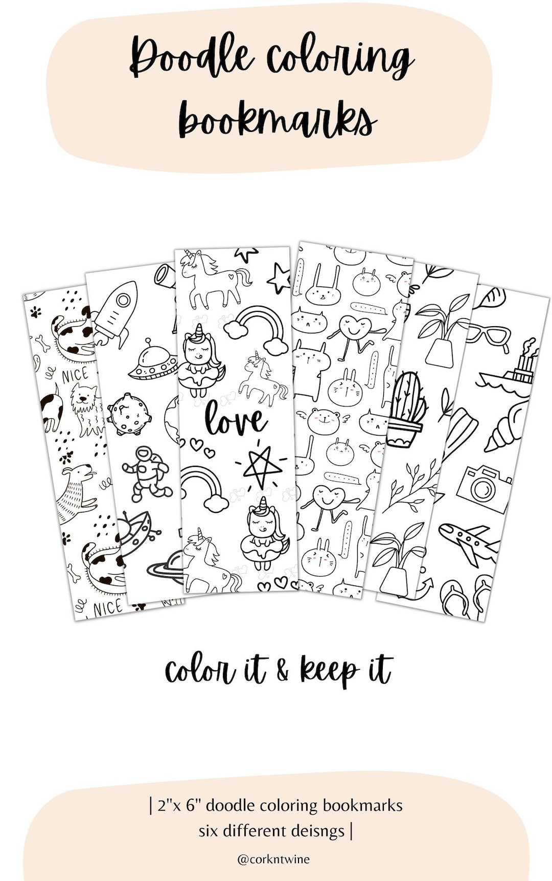 Doodle Coloring Bookmarks- 6 Designs - Etsy
