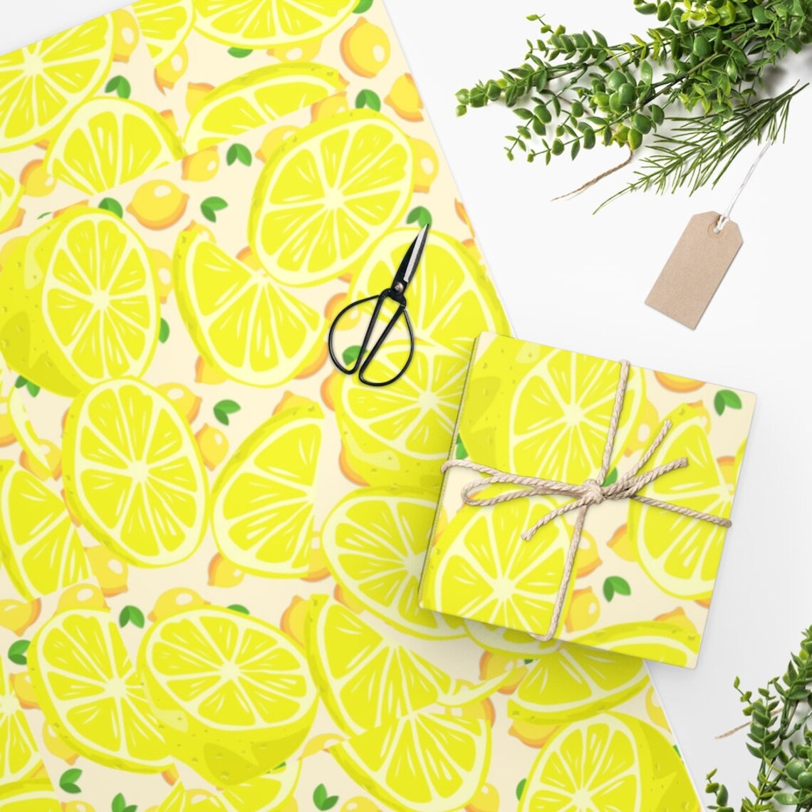 Lemon Printed Wrapping Paper ribbons and bow not included - Etsy.de