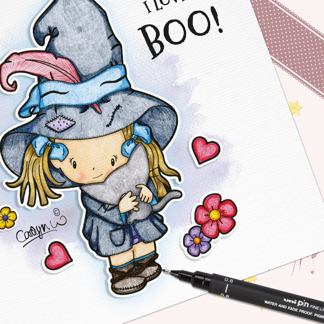 I Love You Boo! Card/ Witch Card/ Cat Card/ I Love You Card/ Greeting ...