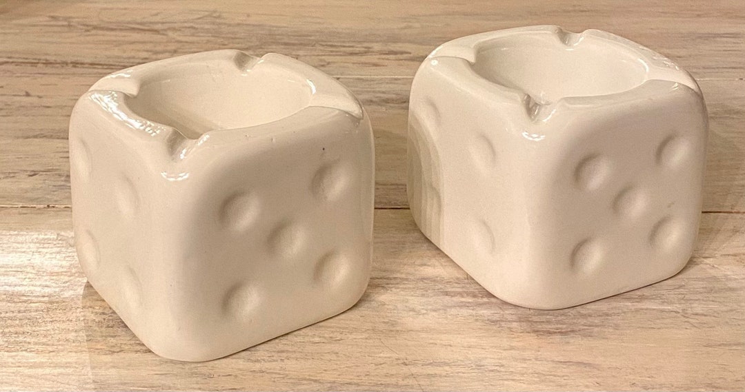 Vintage Ceramic Dice Ashtray / Cigarette Holder White Gloss Glaze (two ...