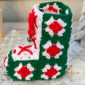 Vintage Hand Knit Granny Square Christmas Stocking / Boot - Etsy