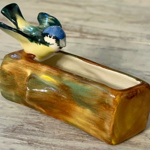 Vintage Small Ceramic Bird on Log Holder / Planter 3 1/2 Made in ...