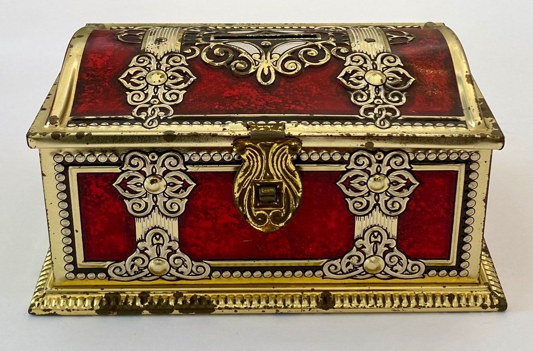 Vintage Linette Klann Metal Tin / Bank With Arch Topped Hinged Lid Made ...