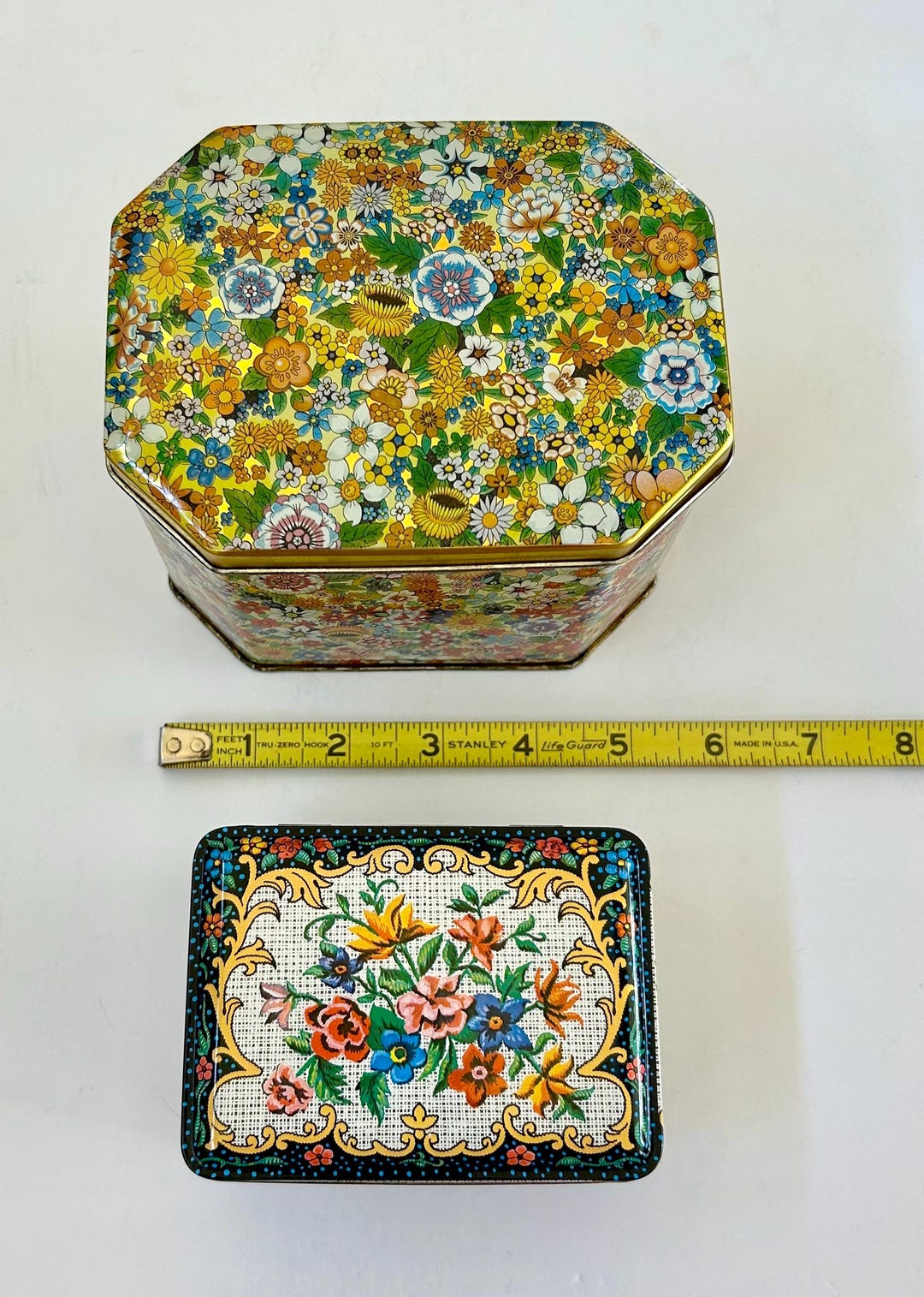 Vintage DAHER Designed Floral Hinged Lid Tins Made in England select ...