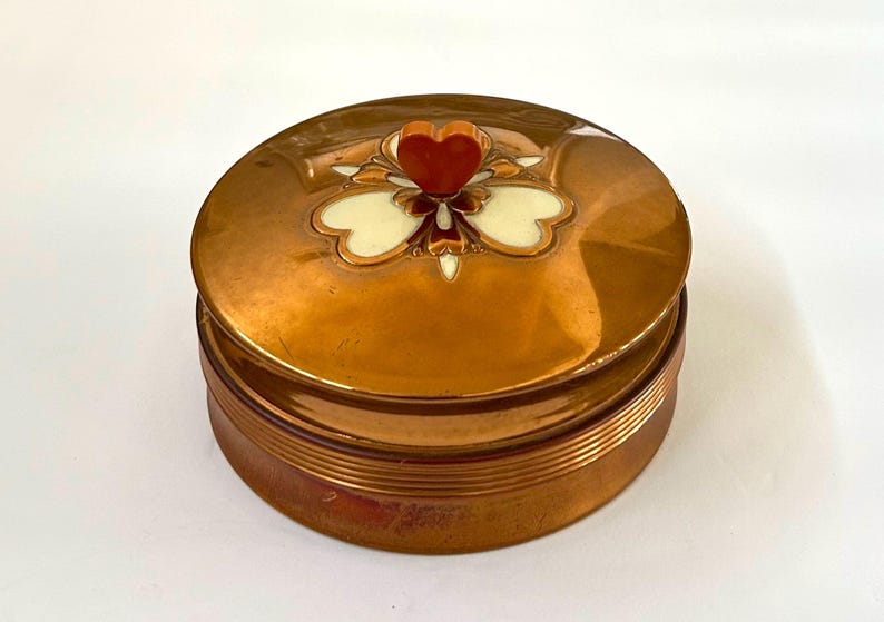 Vintage CHASE Copper and Glass Boudior, Vanity Powder Jar - Etsy