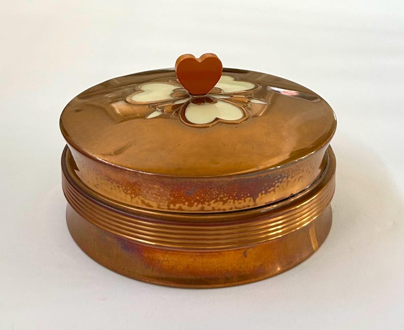Vintage CHASE Copper and Glass Boudior, Vanity Powder Jar - Etsy