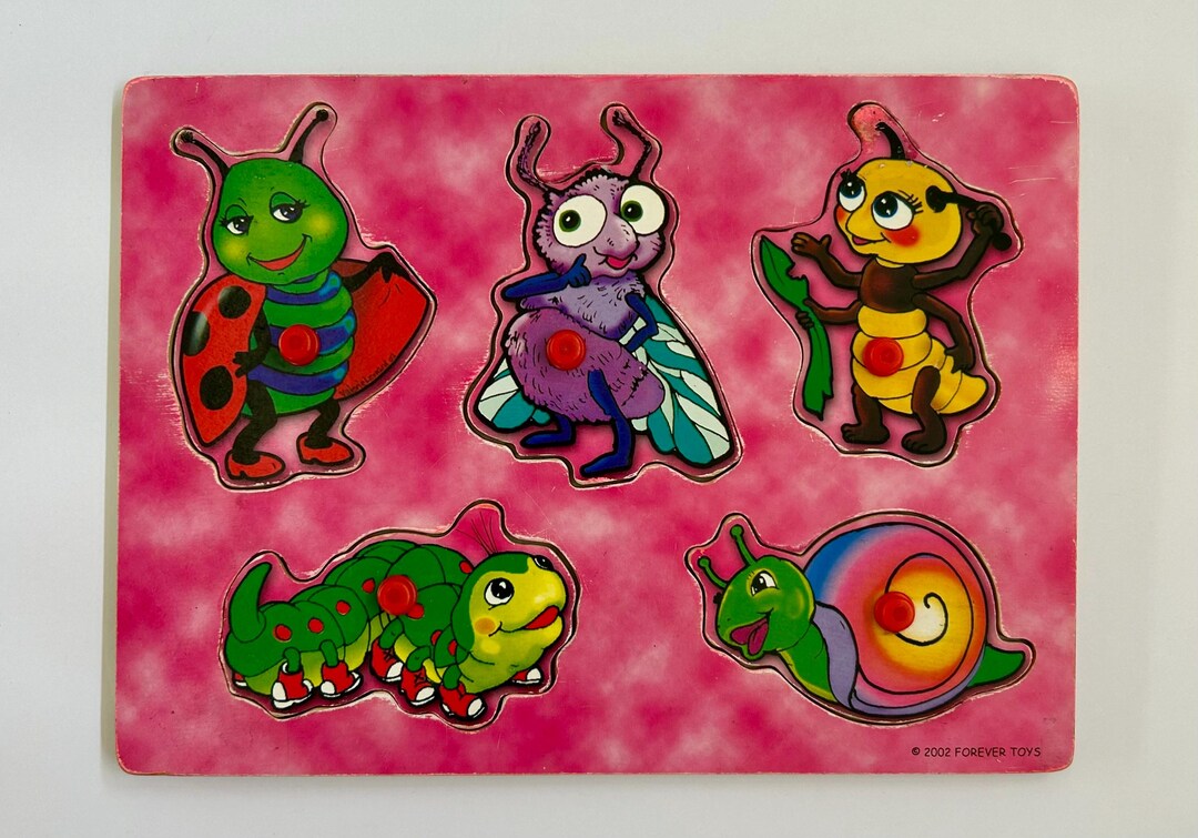 Vintage 2002 Wooden 5 Pc Bright Bugs Peg Puzzle by Forever Toys - Etsy