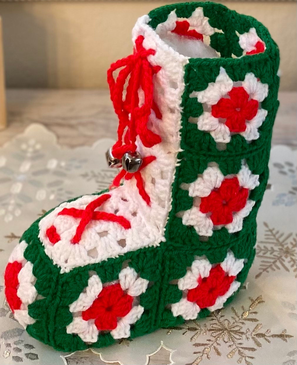 Vintage Hand Knit Granny Square Christmas Stocking / Boot - Etsy
