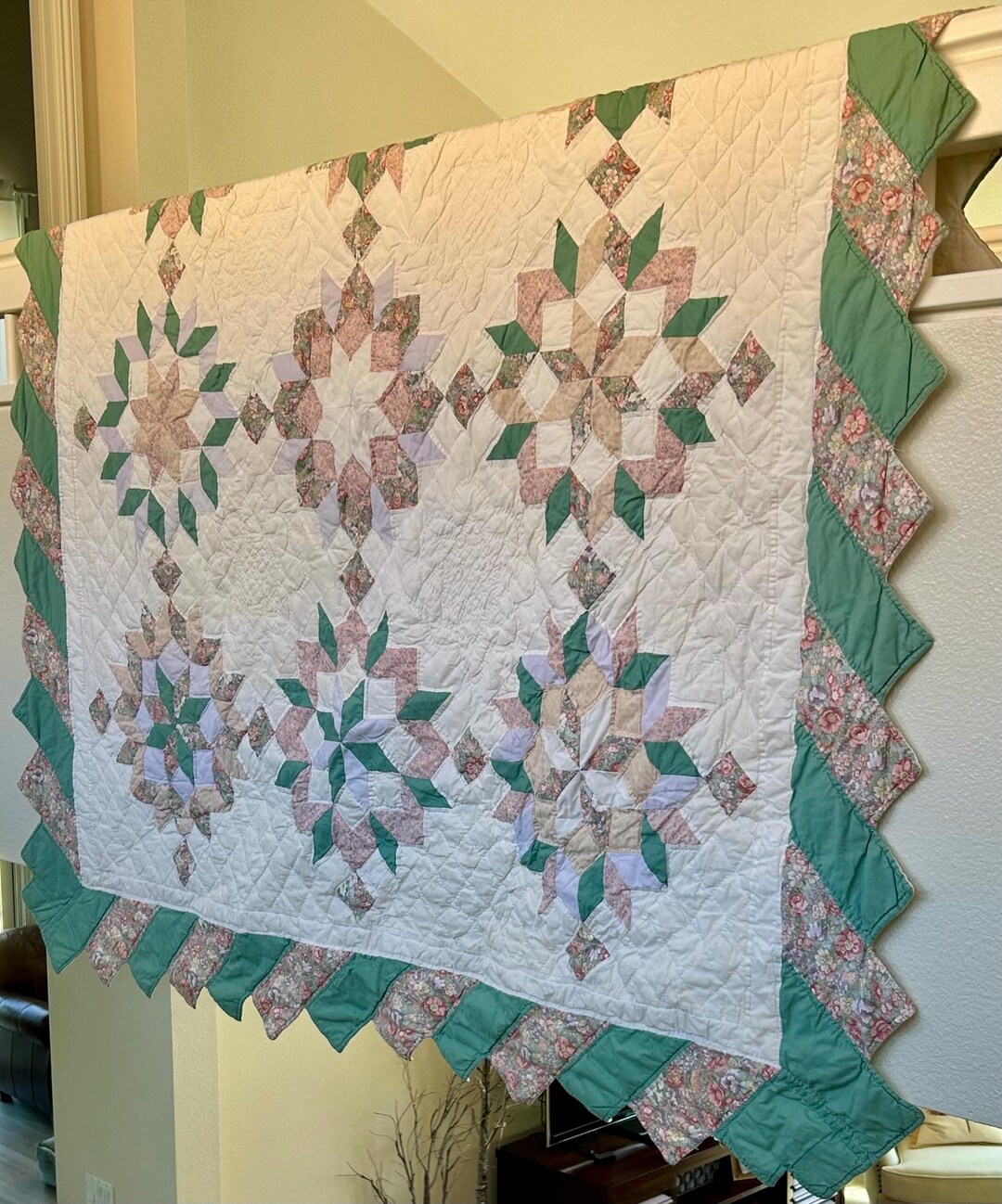 Vintage Eight Point Star Irish Chain Quilt Hand Sewn Patchwork Coton ...