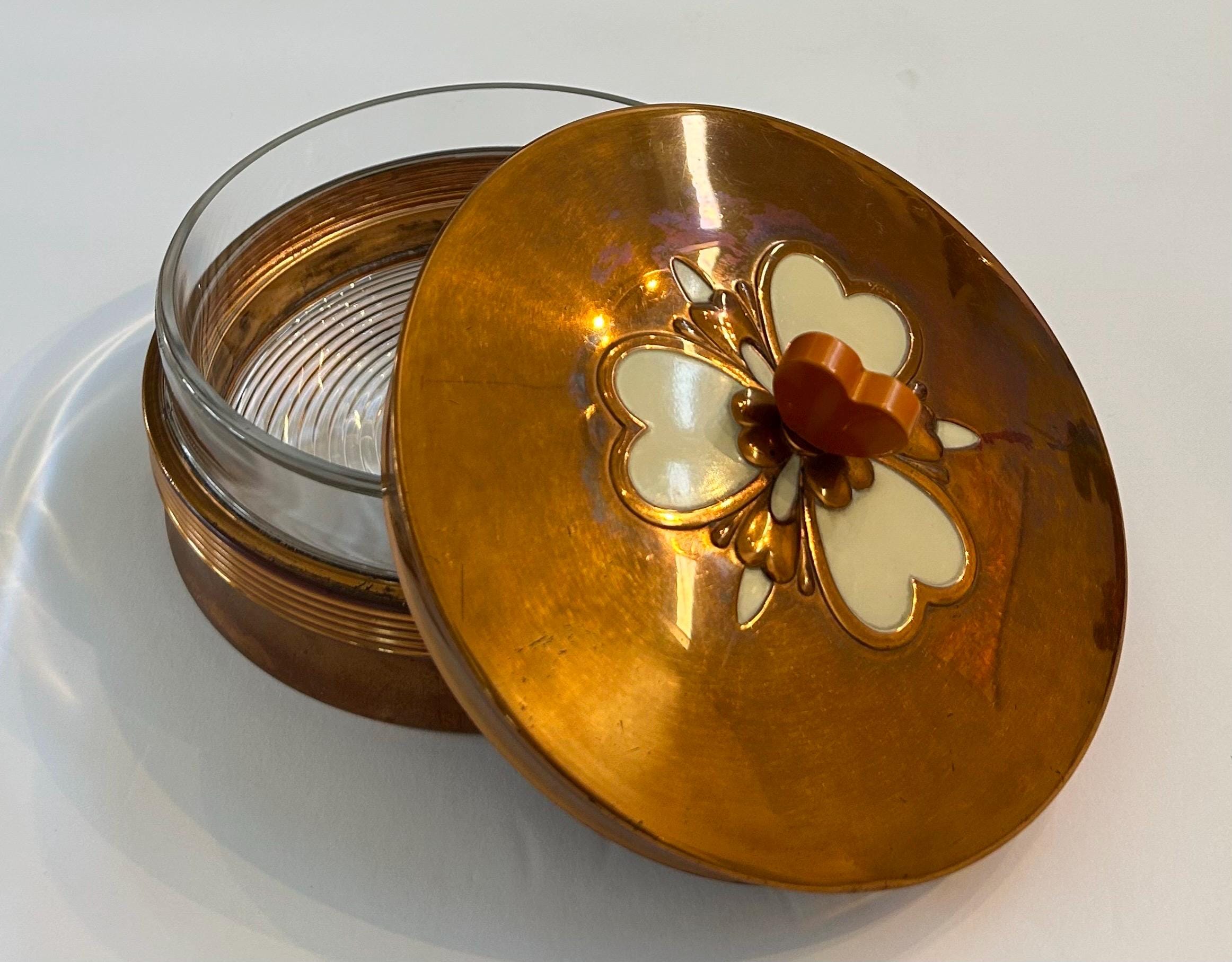 Vintage CHASE Copper and Glass Boudior, Vanity Powder Jar - Etsy