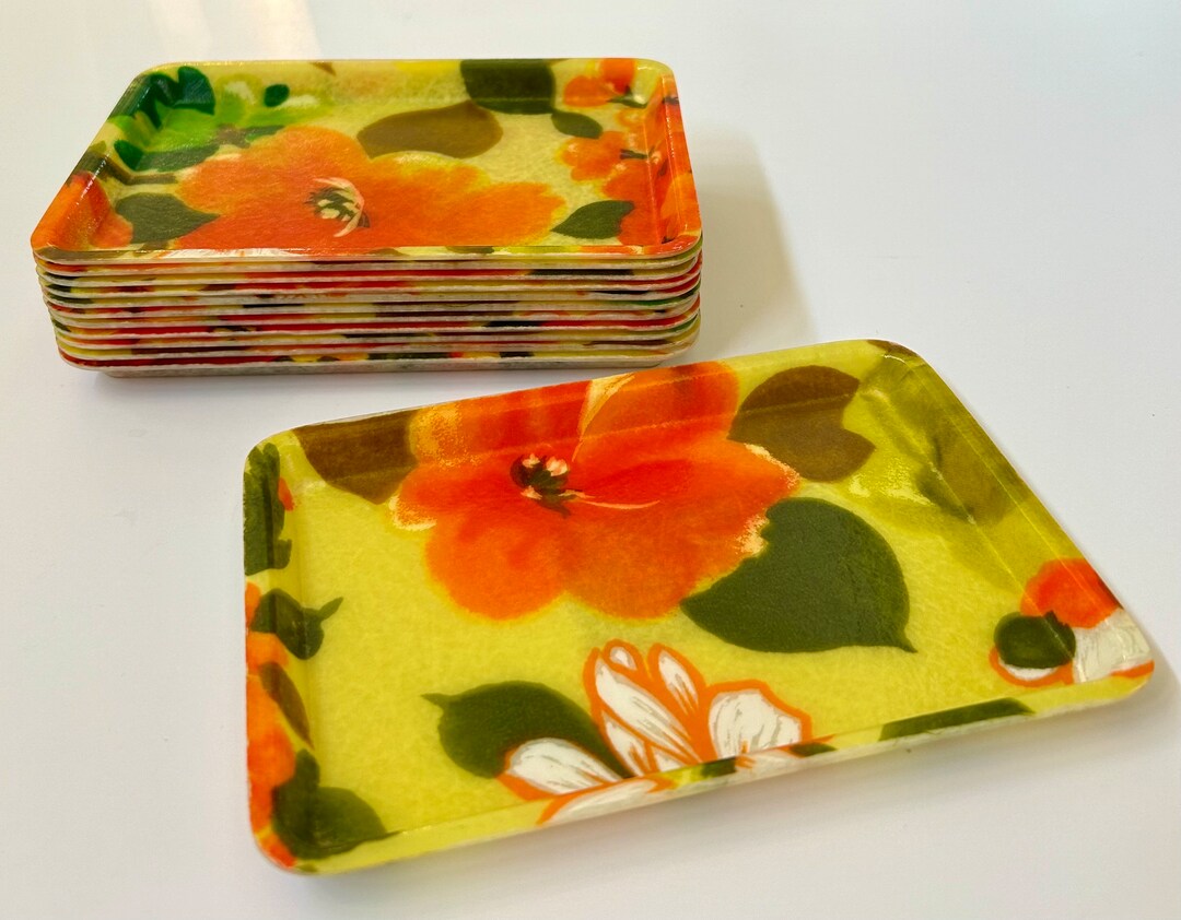 Vintage MCM Fiberglass TRAYMOLD Mini Serving Snack or Tip Trays With ...