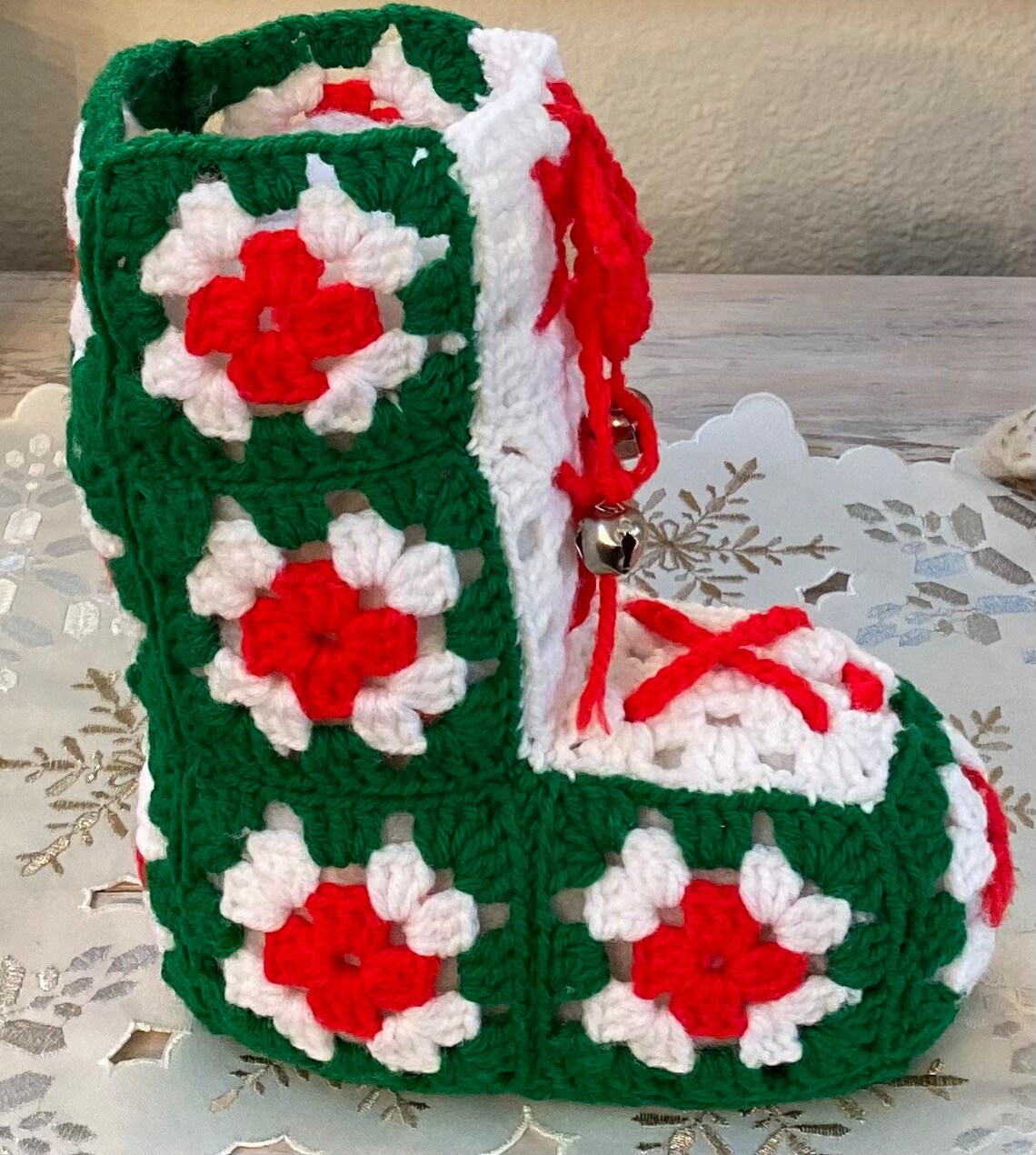 Vintage Hand Knit Granny Square Christmas Stocking / Boot - Etsy