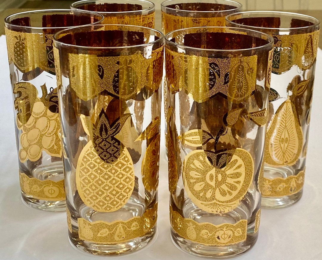 Vintage Culver Ltd Flourentine 22k Gold Fruit Pattern Collins /highball ...