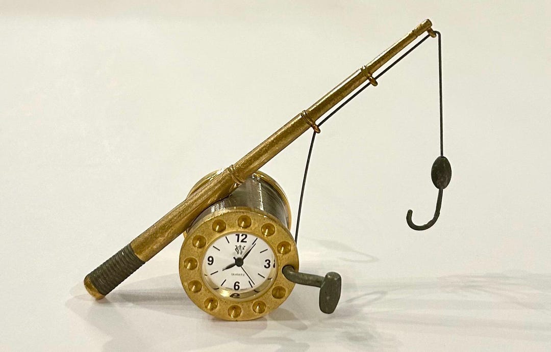 Vintage 1990s Fishing Rod & Reel Miniature Desk Shelf Quartz Clock by ...