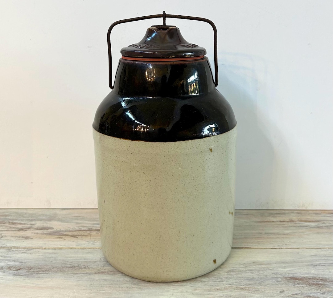 Antique Weir Stoneware Crock: Primitive Salt Glazed Canning Jar With ...