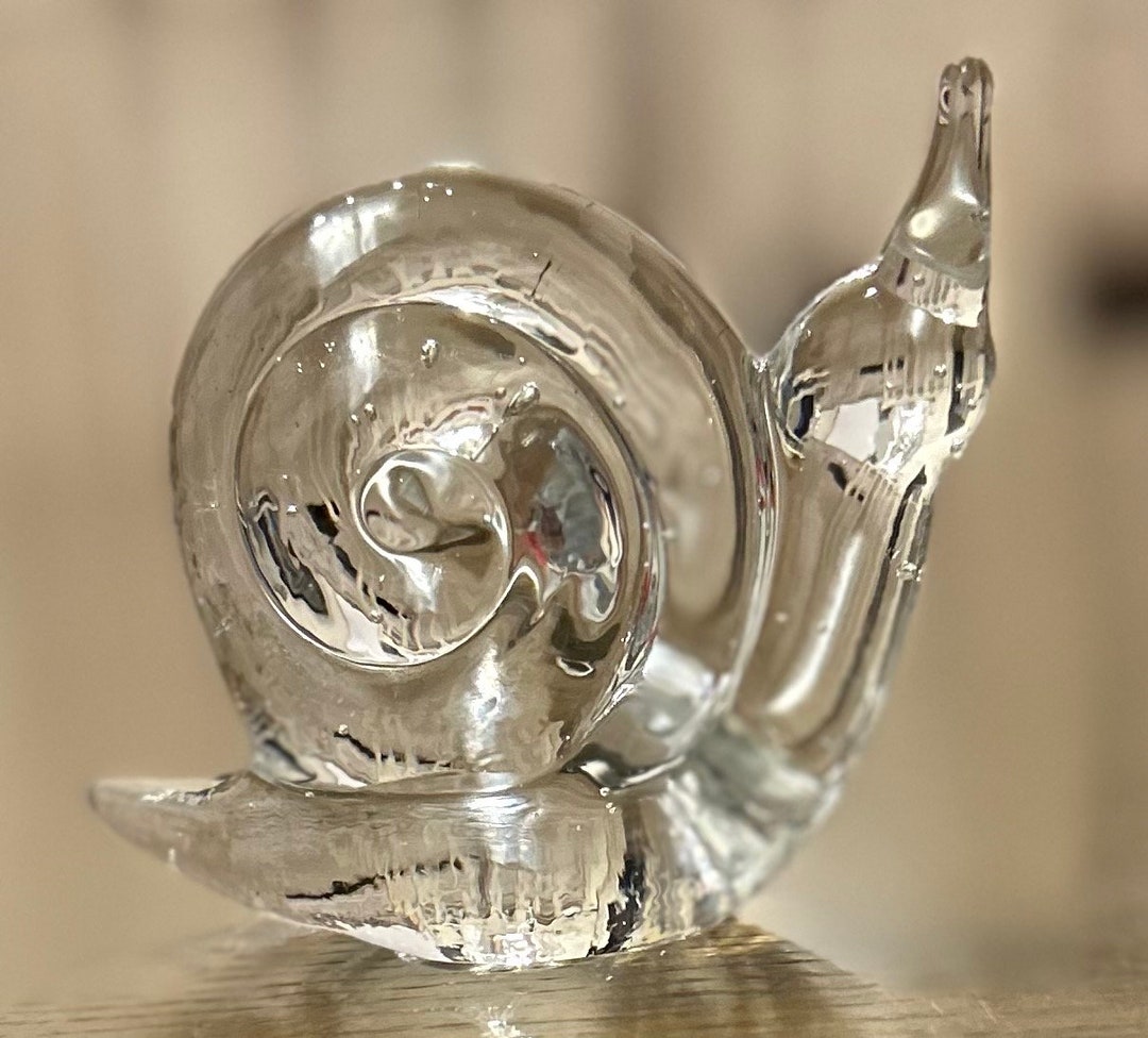 Vintage Small Sculpted Snail Clear Glass Home Decor Paperweight 4 1/4 L ...