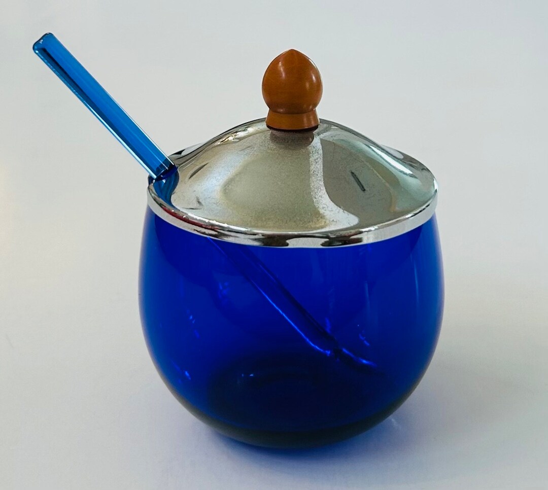 Vintage Cobalt Blue Glass Jelly Condiment Jar Includes Metal Lid and ...