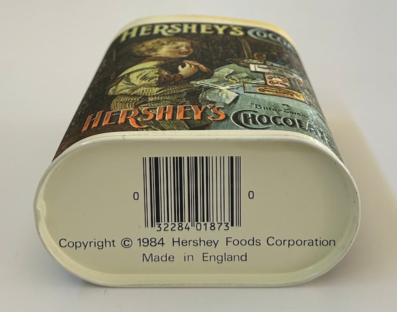 Vintage 1984 Hersheys Cocoa Chocolate Tin Oblong Storage Tin Two Sided ...
