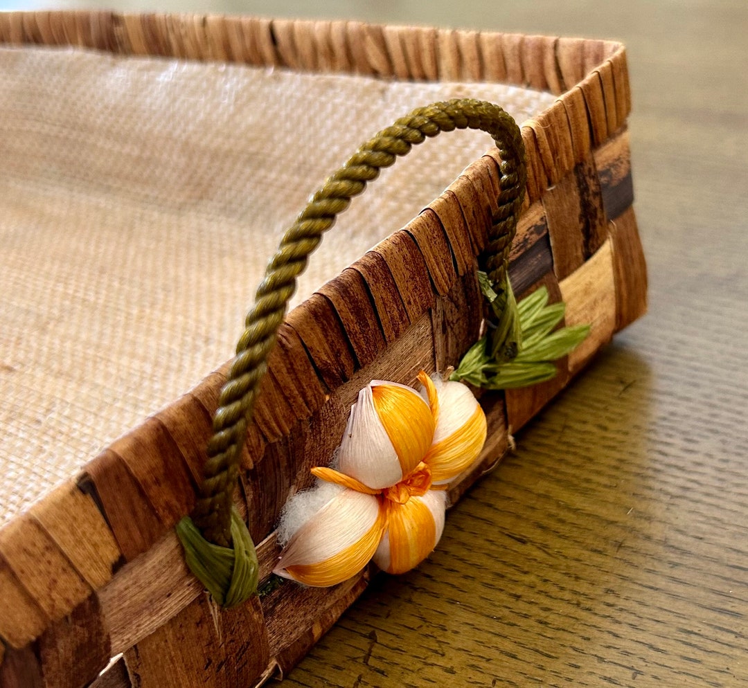 Vintage Woven Raffia Serving Basket - Etsy