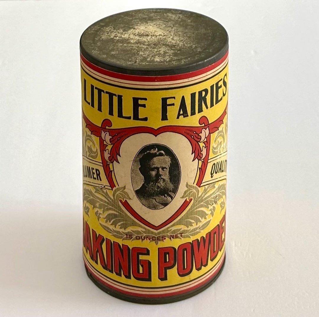 LITTLE FAIRIES Baking Powder Tin Original Label Vintage Can Rustic ...