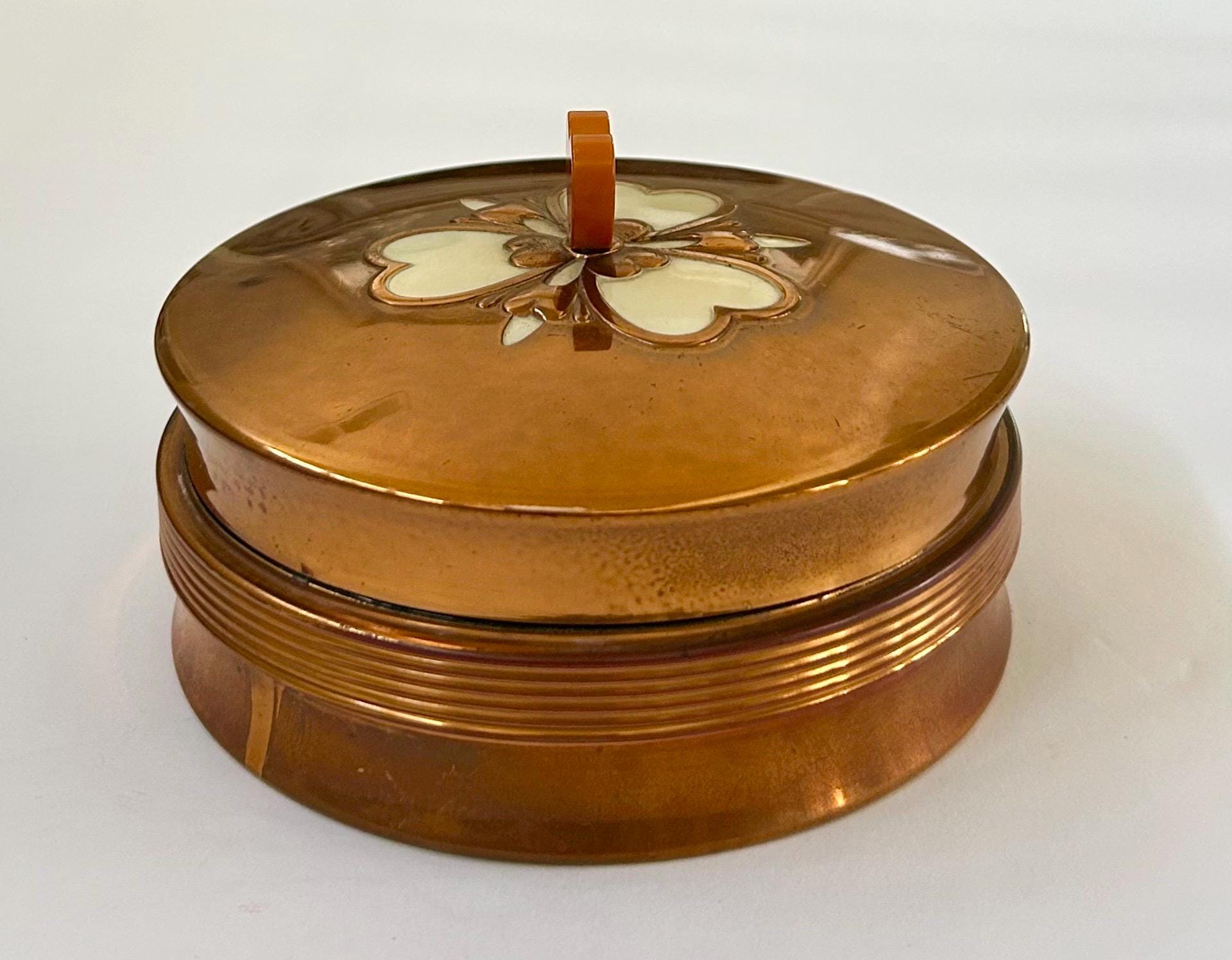 Vintage CHASE Copper and Glass Boudior, Vanity Powder Jar - Etsy