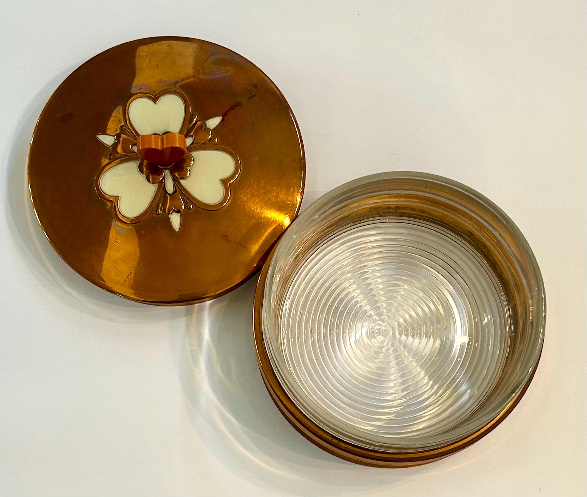 Vintage CHASE Copper and Glass Boudior, Vanity Powder Jar - Etsy