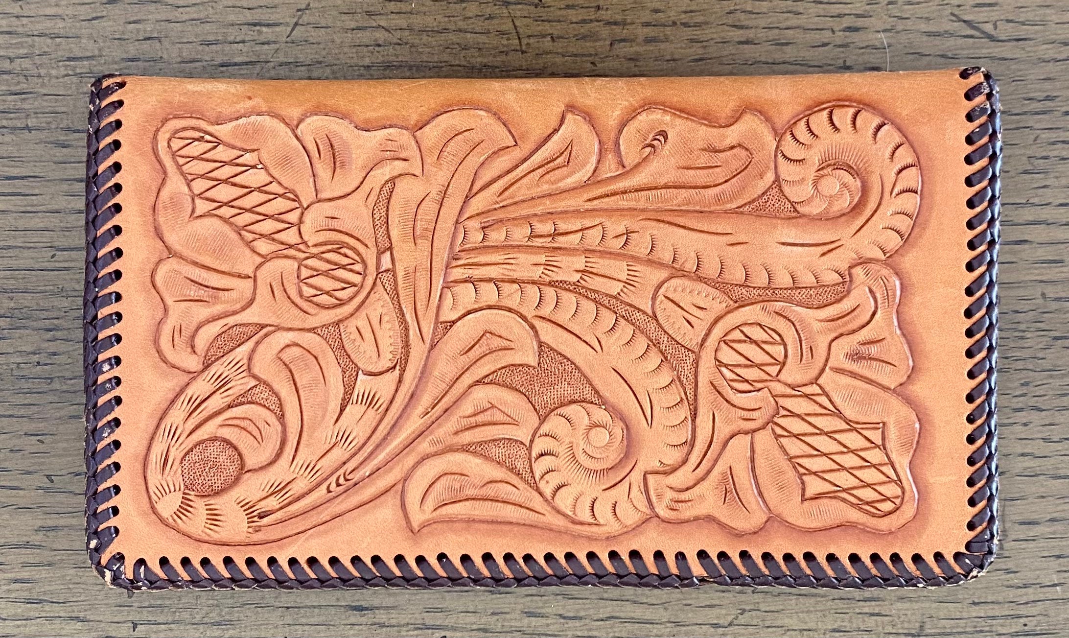 Vintage Hand-tooled Leather Bi-fold Wallet - Etsy