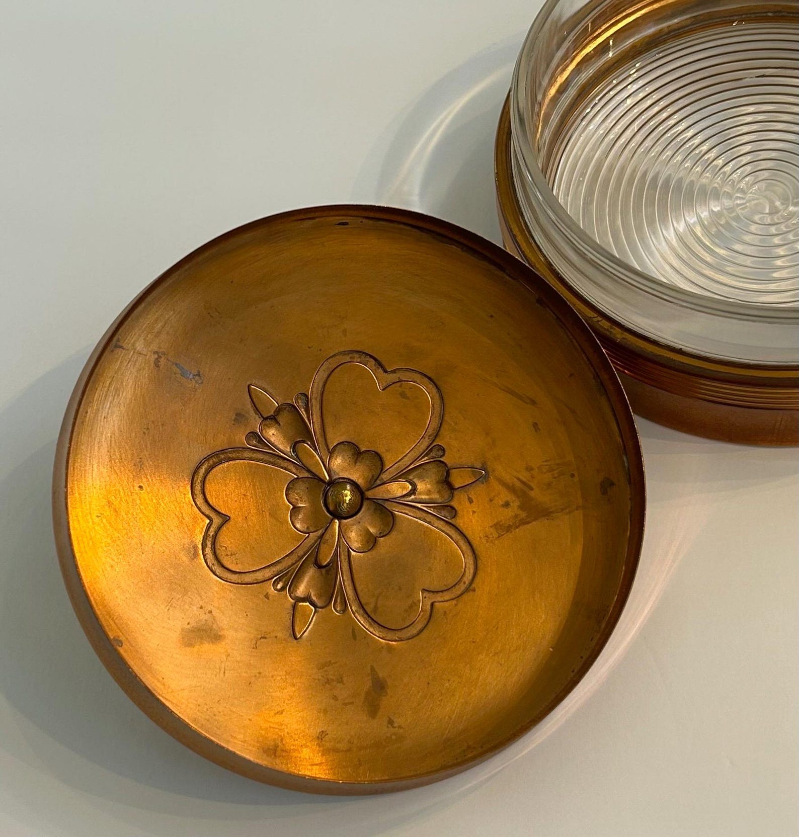 Vintage CHASE Copper and Glass Boudior, Vanity Powder Jar - Etsy