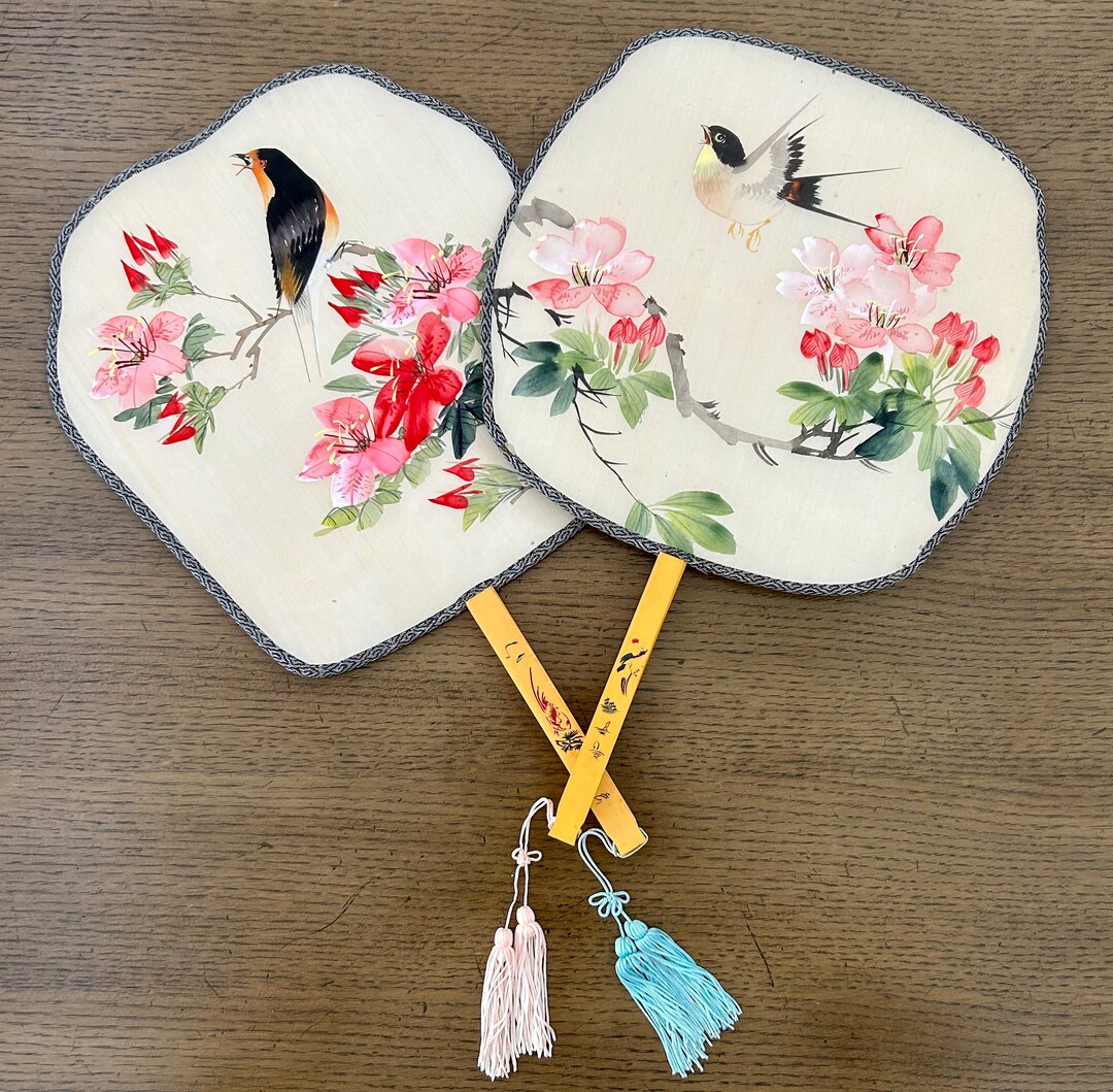 Vintage Silk Hand Painted Hand Held Fan - Etsy
