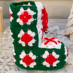 Vintage Hand Knit Granny Square Christmas Stocking / Boot - Etsy