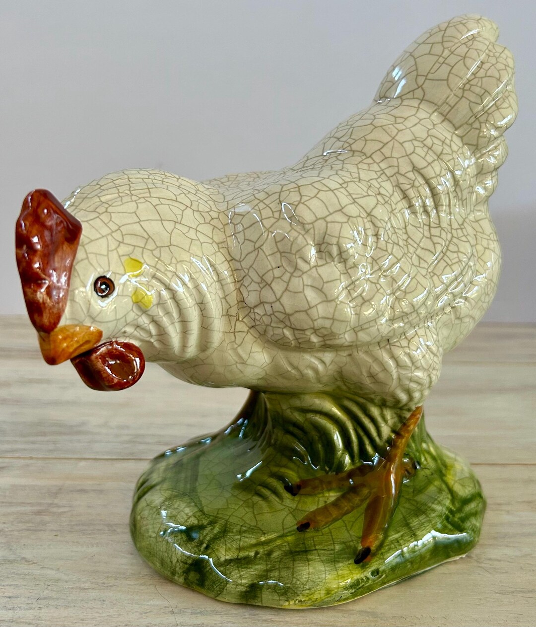 Vintage Ceramic Hand Painted Hen Glossy Crackle Finish Country Kitchen ...