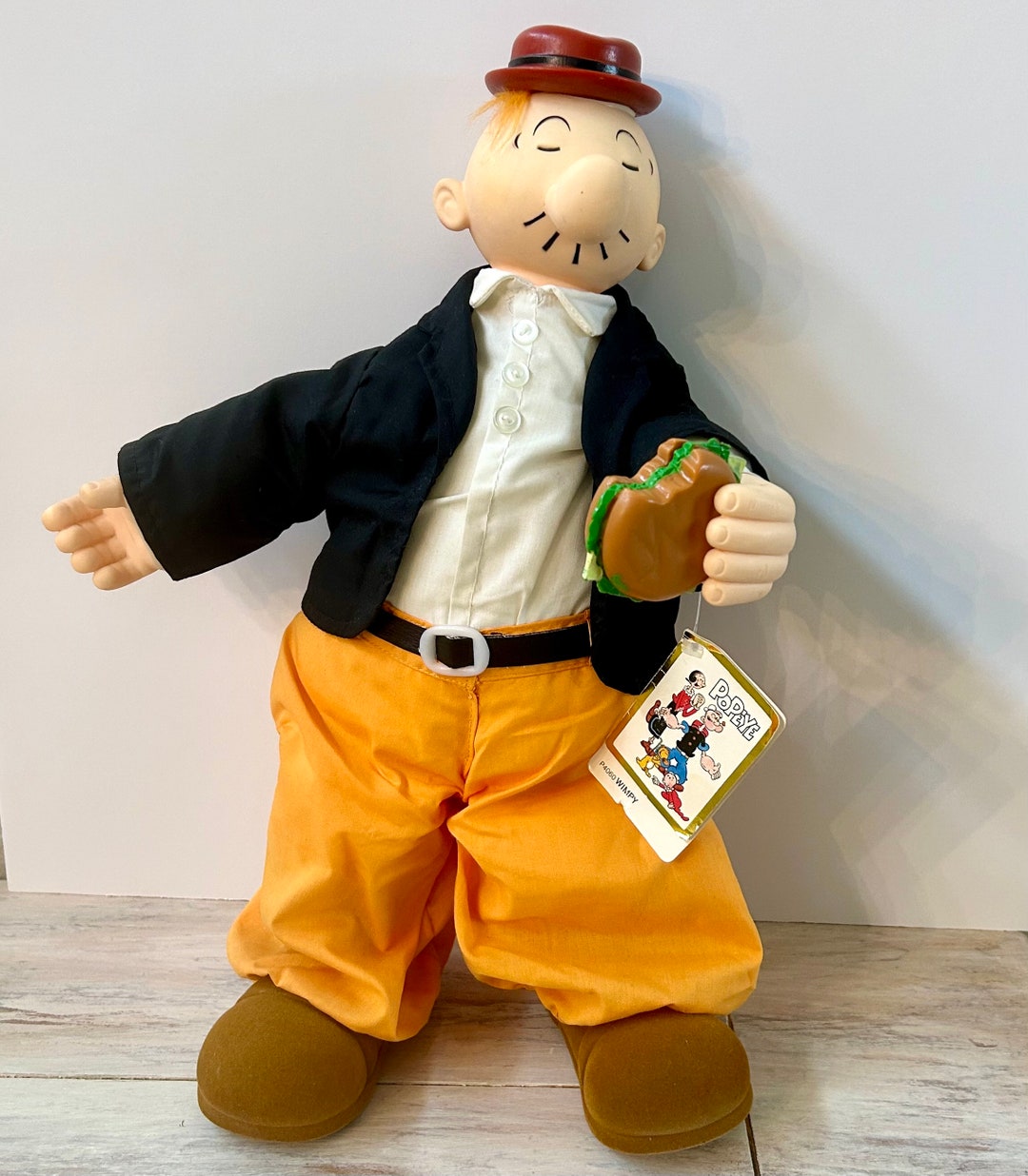Vintage 1985 Wimpy From Popeye 18” Plush Vinyl Figure With Cheeseburger ...