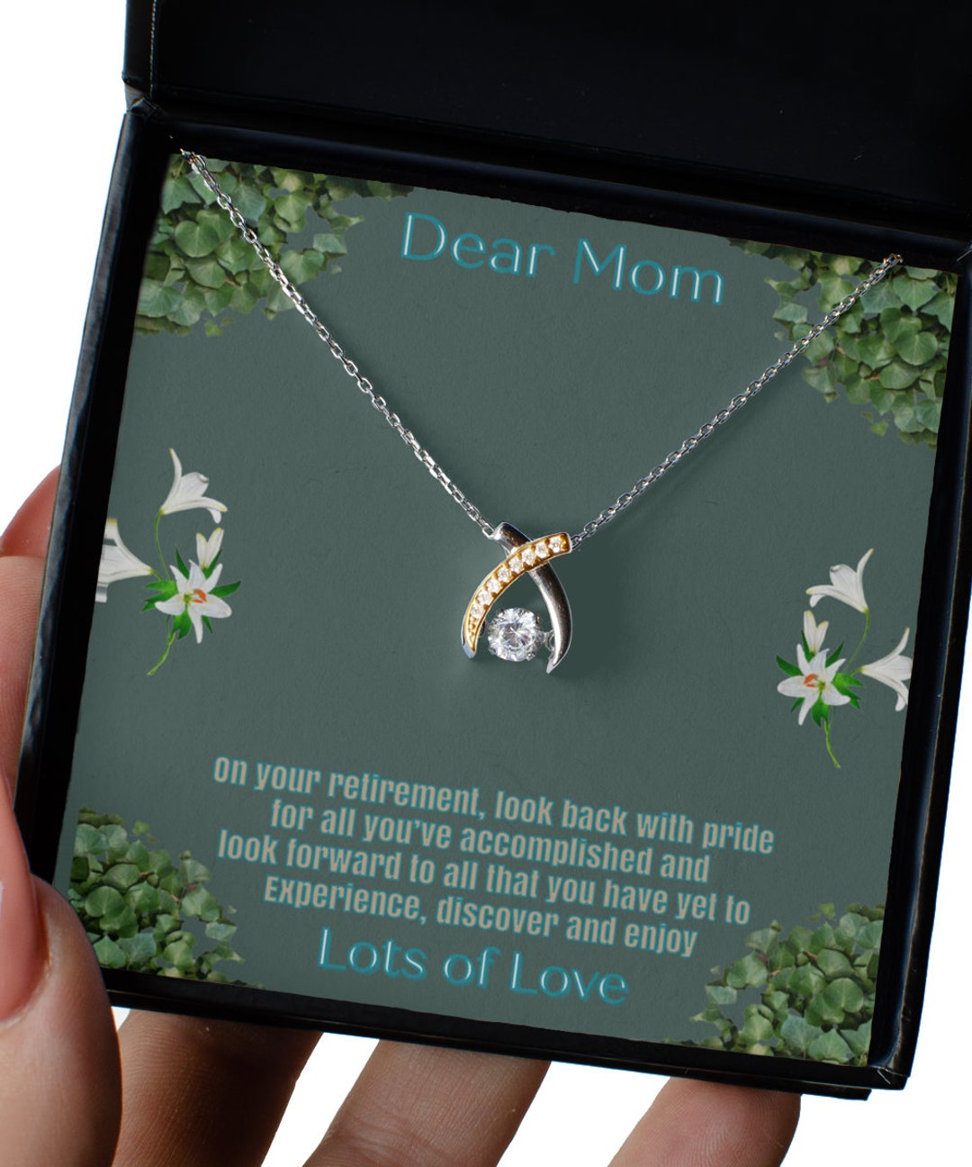 Mom Retirement Gift, Wishbone Pendant From Family, Necklace for Retiree ...